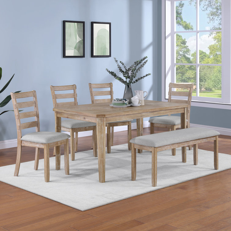 Berger 6 Piece Rustic Solid Wood Dining Table with Chair and Bench Set Laurel Foundry Modern Farmhouse Table Top Color Natural Chair Color Natural